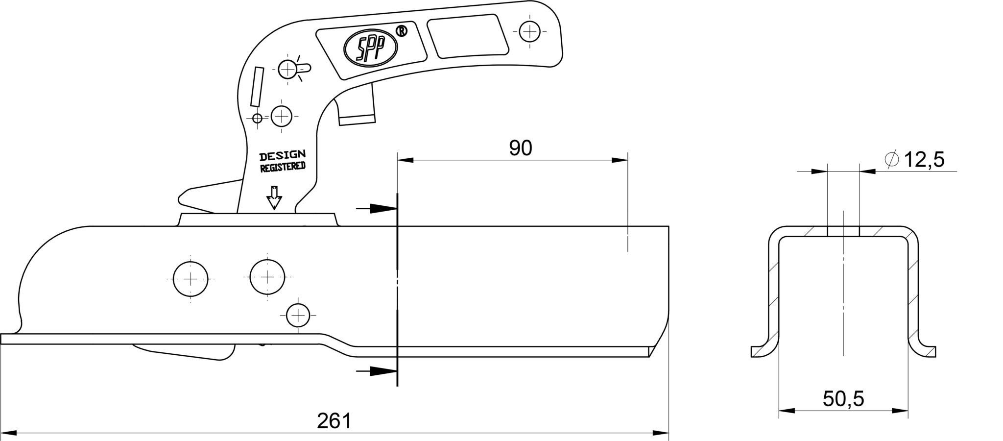 MP1923 1300Kg Pressed Steel 50mm Coupling - Maypole